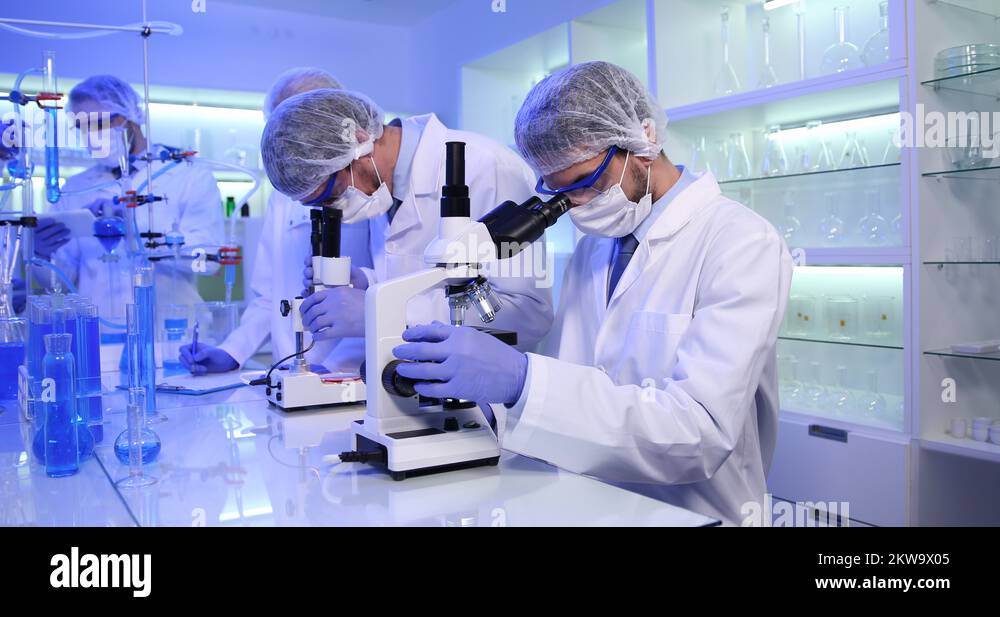 Science Team Work Bacteriologists Researchers Analyze Bacteria on ...