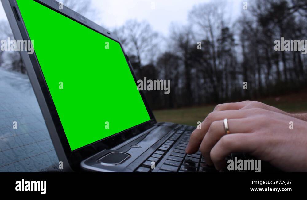 Generic Green Screen Secret agent laptop in outdoor environment Stock ...