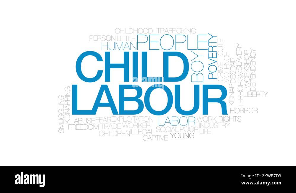 Child labour animated word cloud, text design animation. Kinetic ...