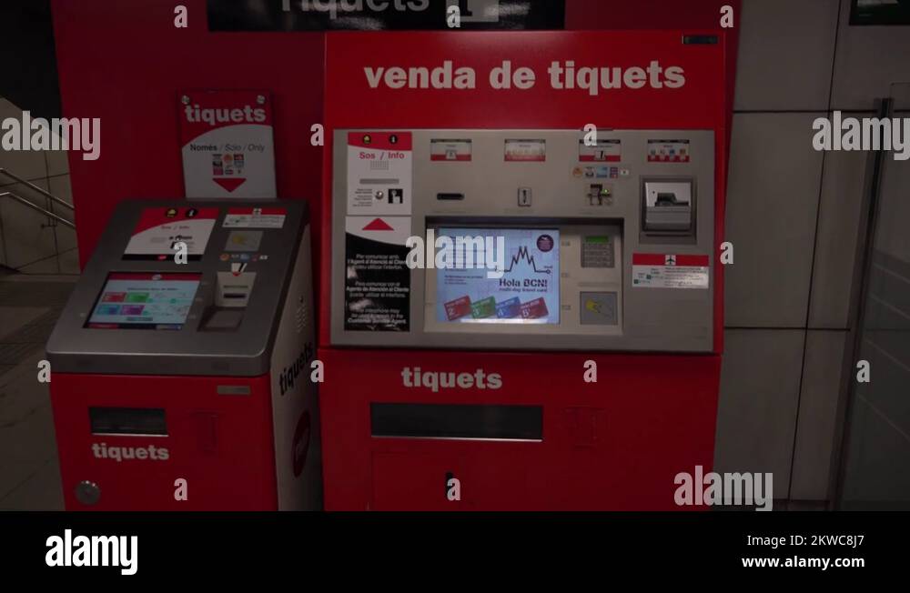 Ticket vendor machine Spanish language Barcelona subway scene metro ...