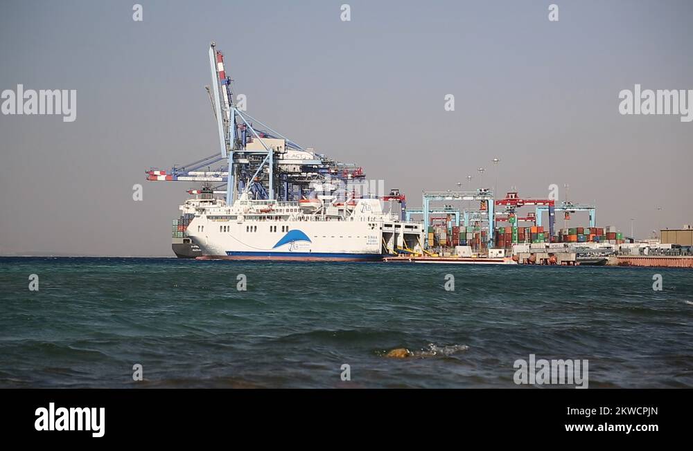 Aqaba sea port along Gulf of Aqaba in Red Sea, Hashemite Kingdom of ...