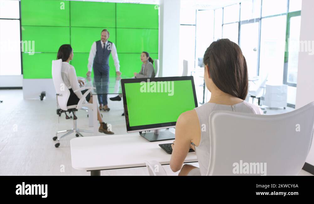 4K Business team working in modern office with green screen Stock Video ...