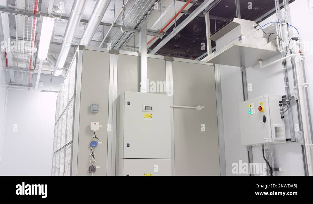 4K Interior of data center control room with power supply & cooling ...