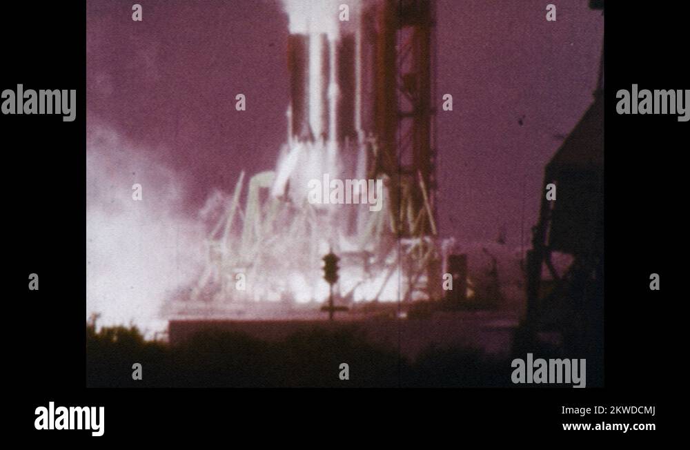 1960s: Rocket launching / Rocket lowers, explodes / View of explosion ...