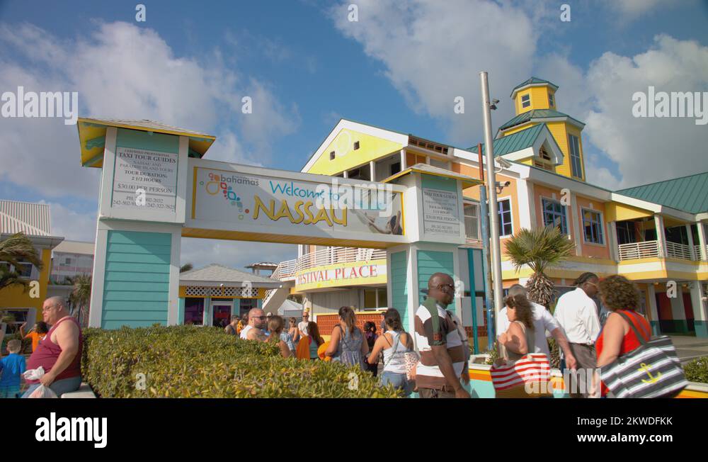 Nassau Bahamas Welcome Entrance with Arriving People Stock Video Footage - Alamy