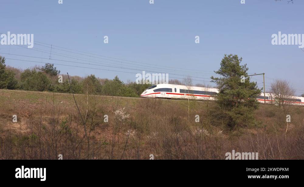 German ICE high-speed train high-speed train across elevated railway ...