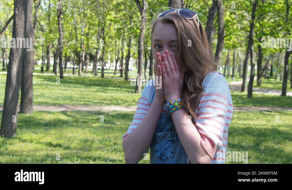 Emotions of a teenage girl. Frightened girl with freckles. Fear of the ...