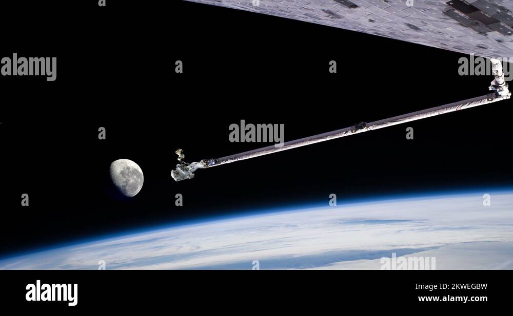 Astronaut Spacewalk on Robotic Arm From Shuttle Earth Animation, 4K ...