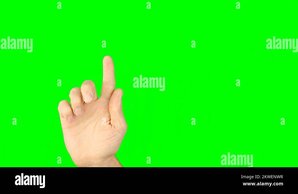 Gestures with 1 fingers front view green background. Diagonal line draw ...