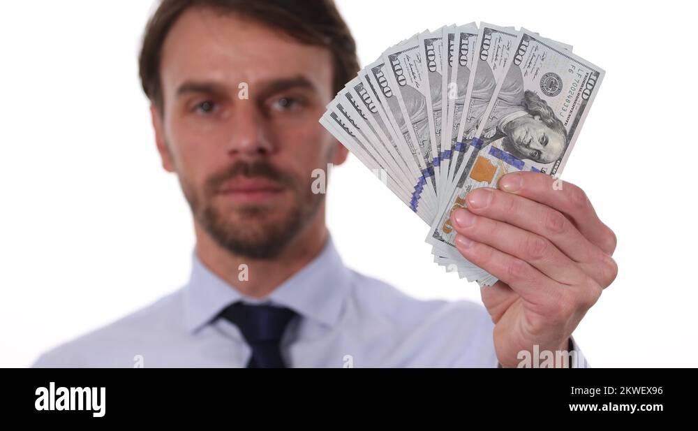 Close Up Banker Man Show American Dollar Banknotes Usd Bills Money Us ...
