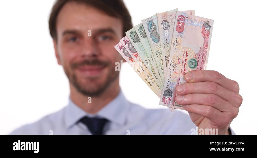 Banker Man Show Emirati Dirham Aed Bills Banknotes Money Cash Official ...