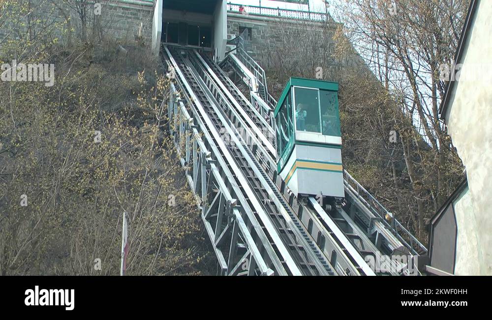Quebec City Québec Canada riding the funicular walled city to old lower ...