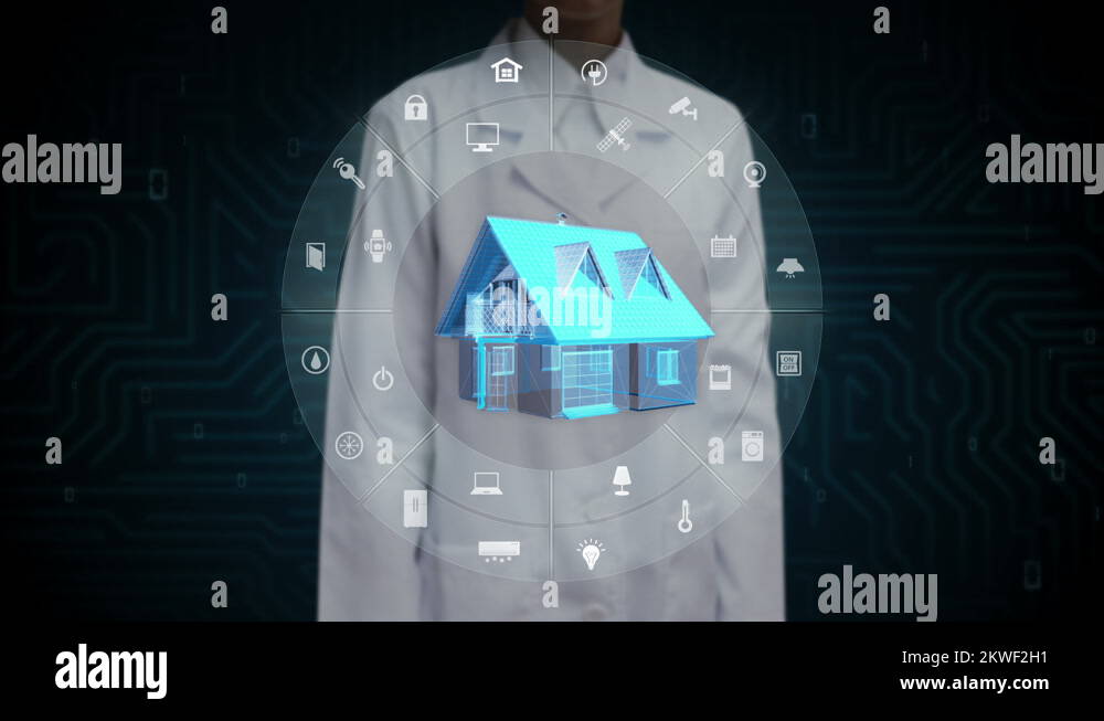 Female scientist, engineer touching IoT smart home appliance, Internet ...