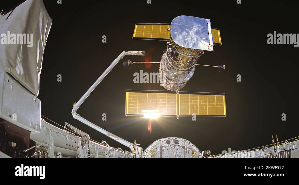Hubble Space Telescope Released from Space Shuttle Sun Flare, 4K Stock ...