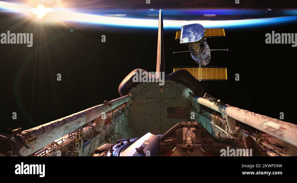 Hubble Space Telescope Floating Away From Space Shuttle Sun Flare 4K ...