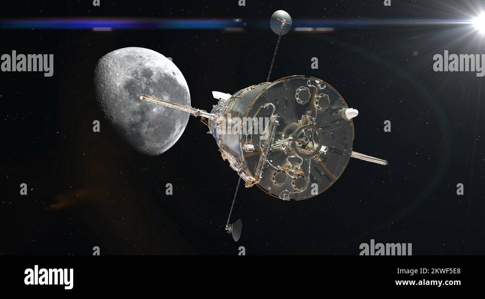 Hubble Space Telescope Silhouette Floating View of Moon Sun Flare Stock ...