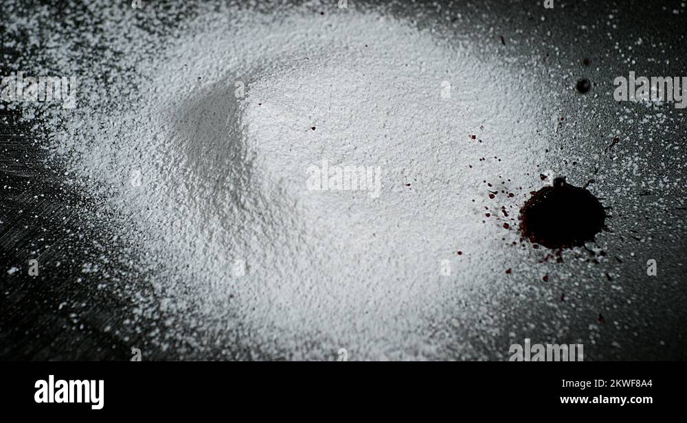 Drops of Blood Falling in Cocaine, Drug on Black Background, Slow ...