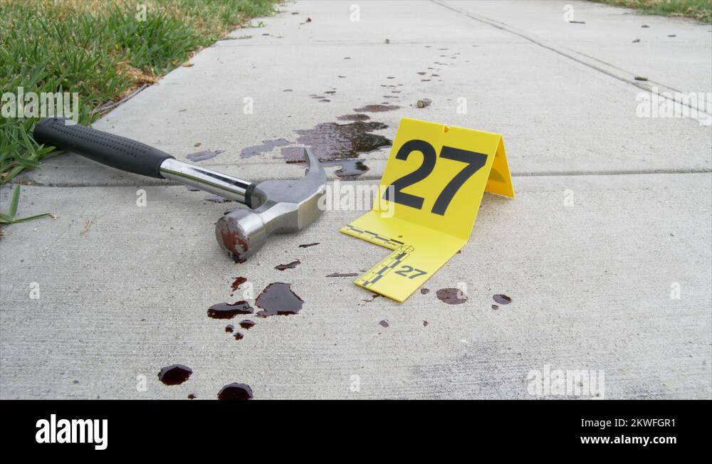 CRIME SCENE WITH A BLOODY HAMMER. A SERIES Stock Video Footage - Alamy