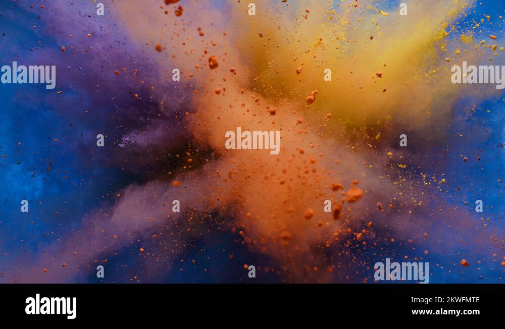 World map created with colorful powder fly after being exploded. Slow ...