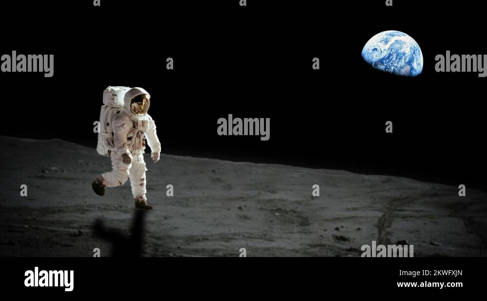 Astronaut Jumping on Moon and Landing Earth in Background Animation ...