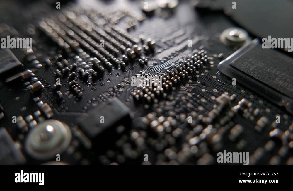 Circuit Board. Macro tracking over a circle board. Tracking in an angle ...