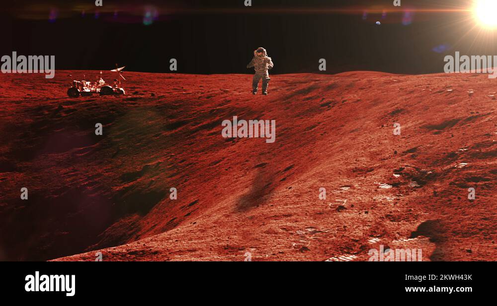 Astronaut Jumping Many Times on Mars Surface During Exploration, 4K ...