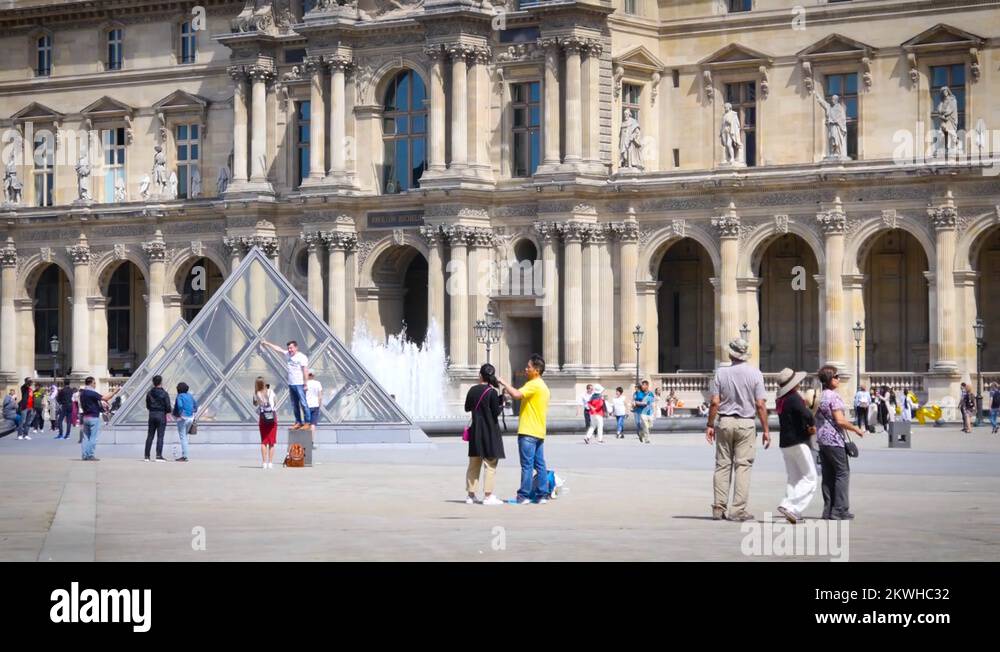 Vertical slide of the building architecture elements of Louvre museum ...
