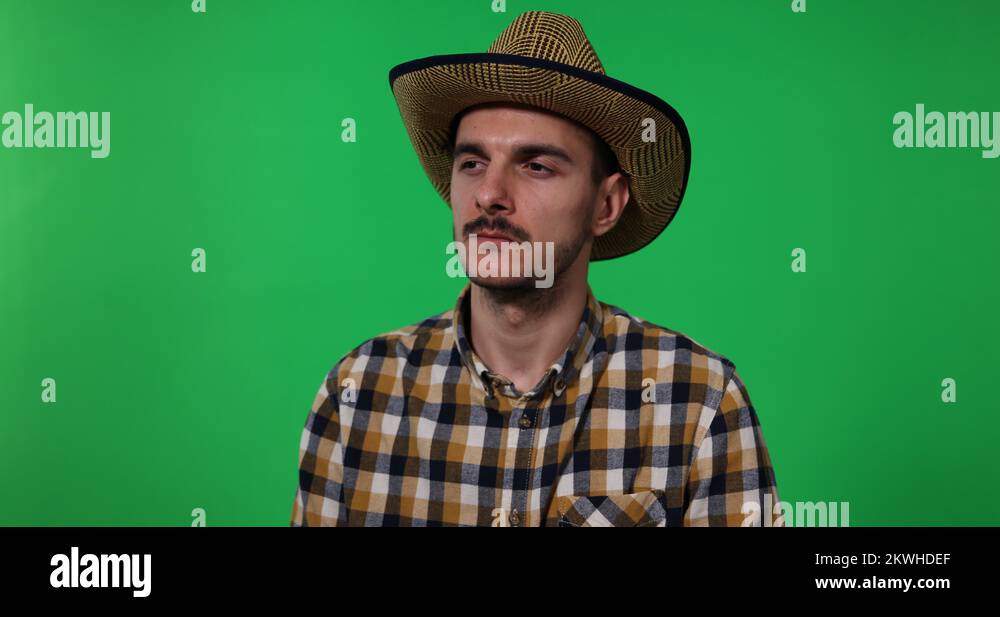Attractive Farmer Man Occupation Stand Look Out Overview Green Screen ...