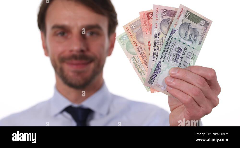 Close Up of Banker Man Showing Indian Rupee Banknotes Official India ...