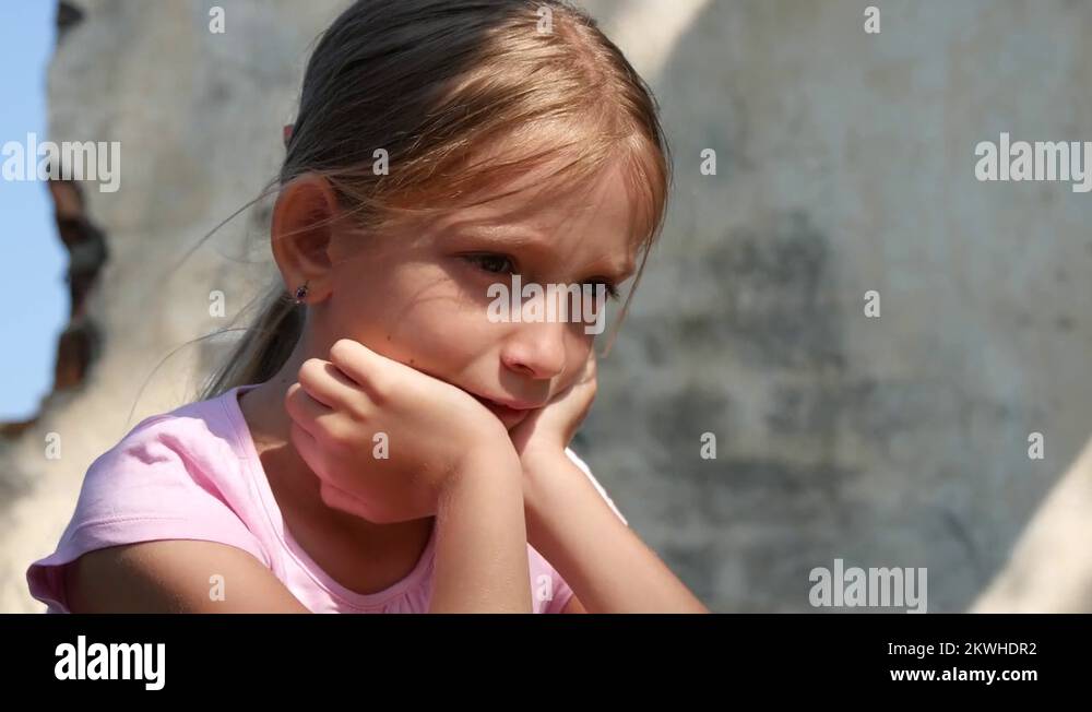Crying Unhappy Child with Sad Memories, Stray Homeless Kid in Abandoned ...