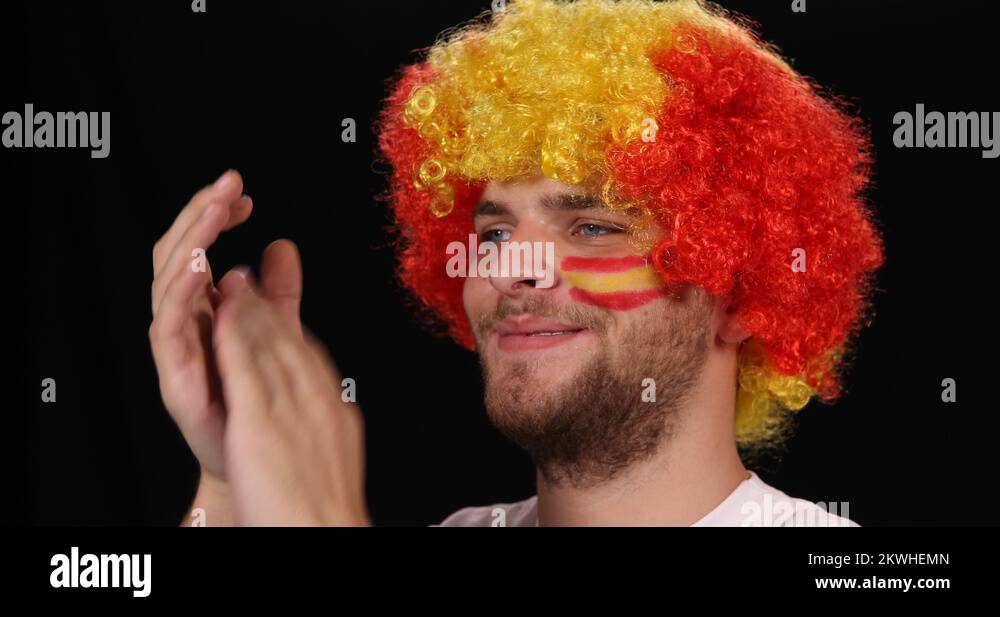 Spanish Supporter Man Applauding Happy Fan Smiling Clapping Hands ...
