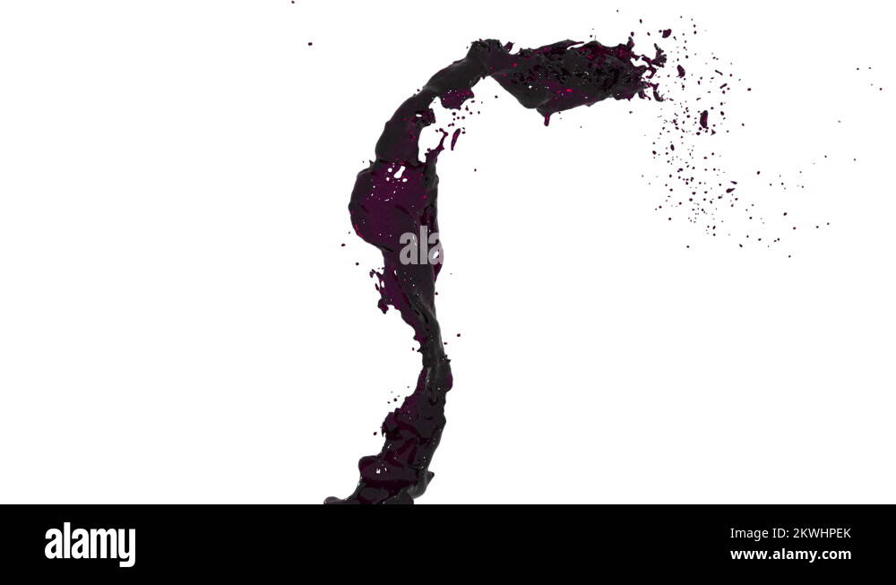 flow of sweet violet liquid like oil fly in air. Stream of sugar liquid ...