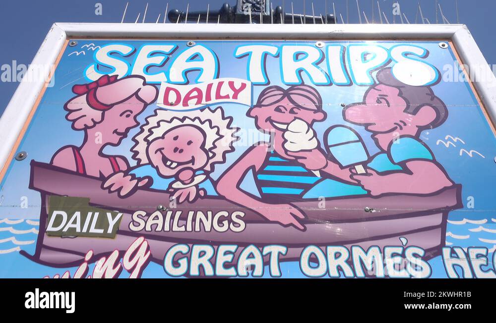 Sea Jay boat tour sign, Llandudno, North Wales Stock Video Footage - Alamy