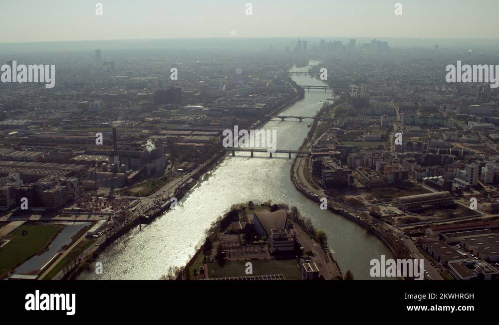 4K Panoramic aerial view flying over central Paris, city skyline ...