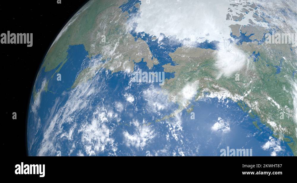 Bering Strait, between america and asia, on the planet earth from outer ...