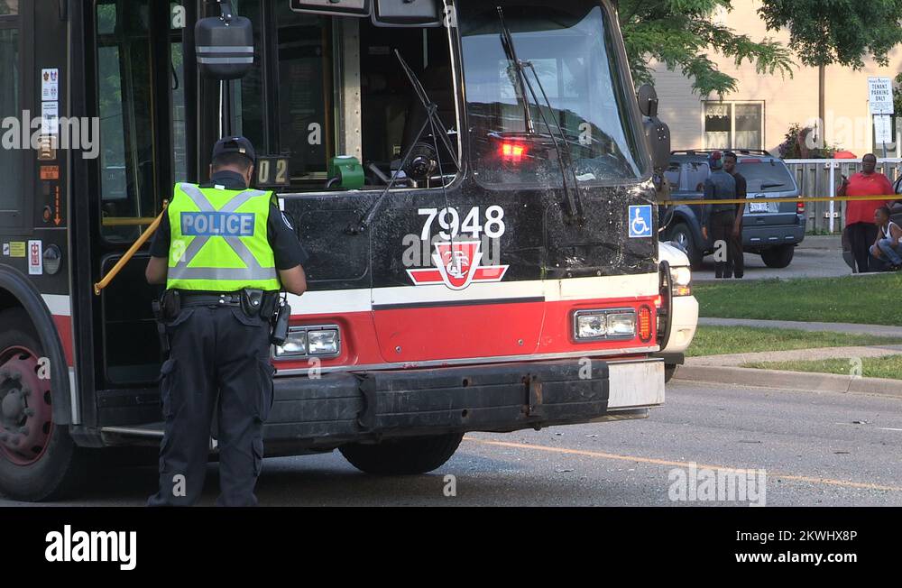 Car accident and crash scene between transit bus and van SUV Stock ...