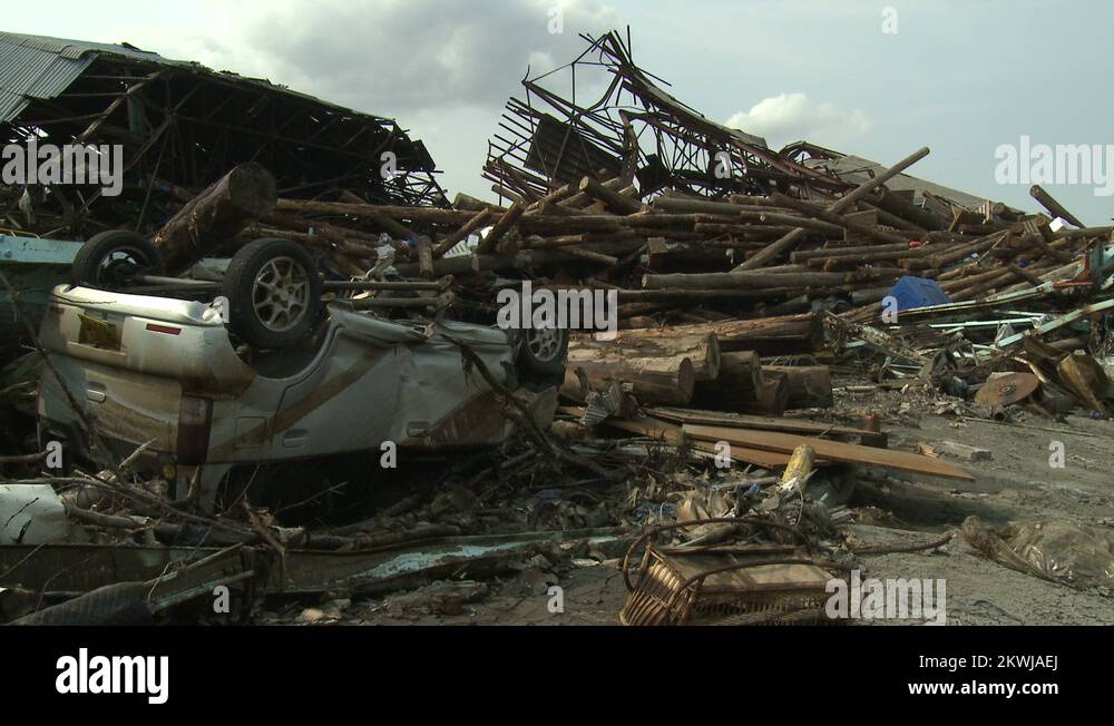 Japan Tsunami Aftermath - Crushed Car And Timber Stock Video Footage ...