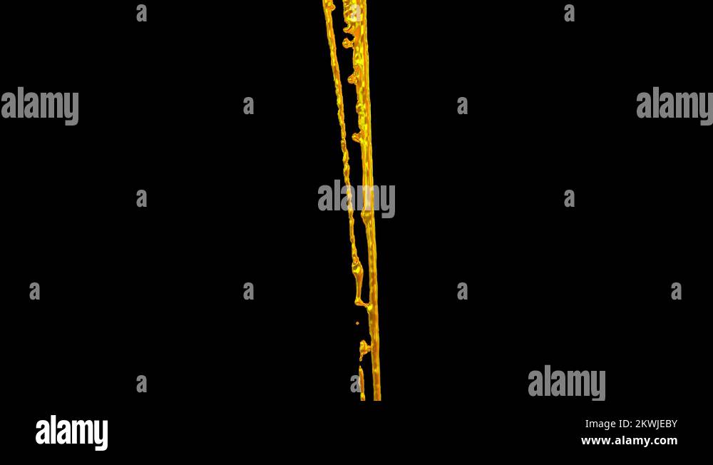 Animated dripping gold paint against transparent background and in slow ...