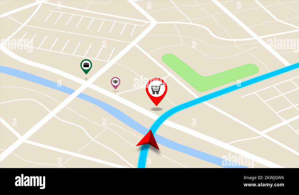4K animation Moving GPS navigator on map with map and icon on location ...
