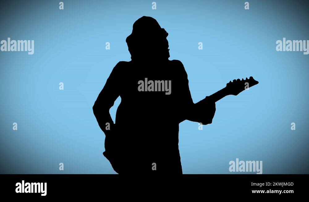 Cool Guitarist Playing the Electric Guitar on the Blue Background Stock ...