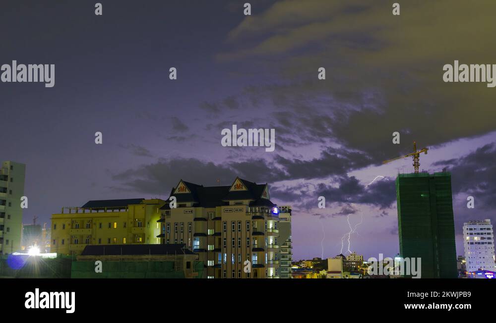 Lightning strikes during a thunderstorm In Phnom Penh city, capital of Cambodia Stock Video ...