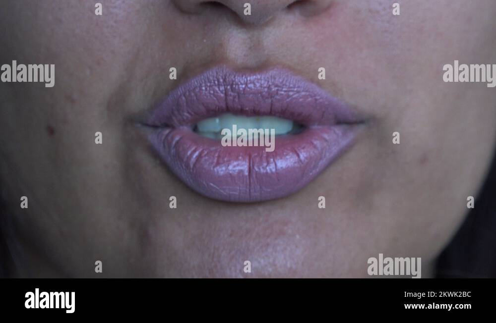 Beautiful Latina woman lips close up mouth speaking to camera modern ...