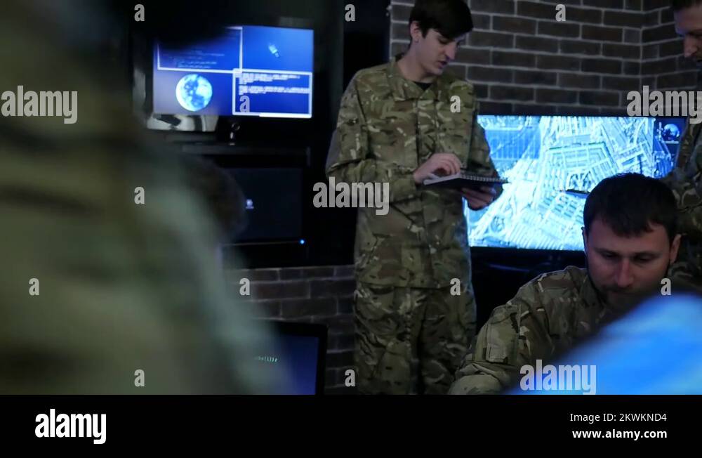 Two professional soldier in uniform, in military base, working Stock ...