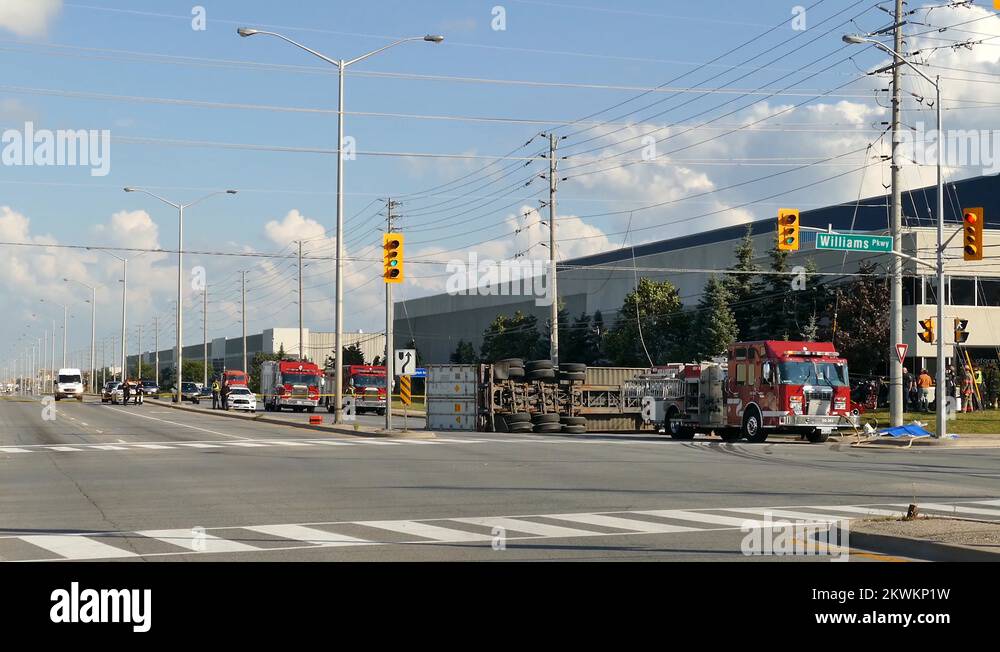 Multiple fire apparatus on scene of truck rollover Stock Video Footage ...