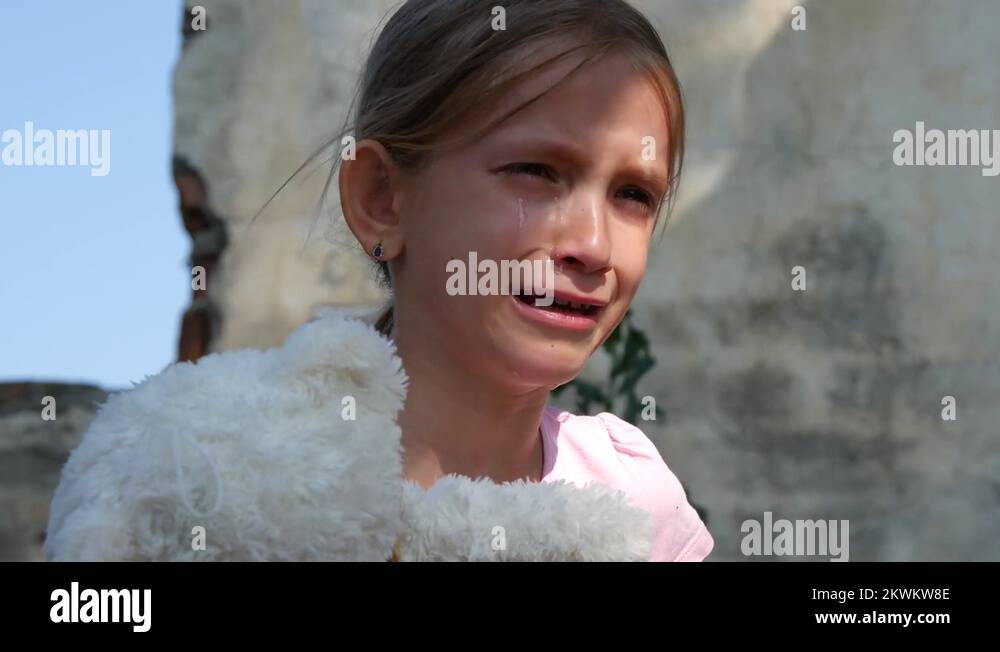 Crying Unhappy Child with Sad Memories, Stray Homeless Kid in Abandoned ...