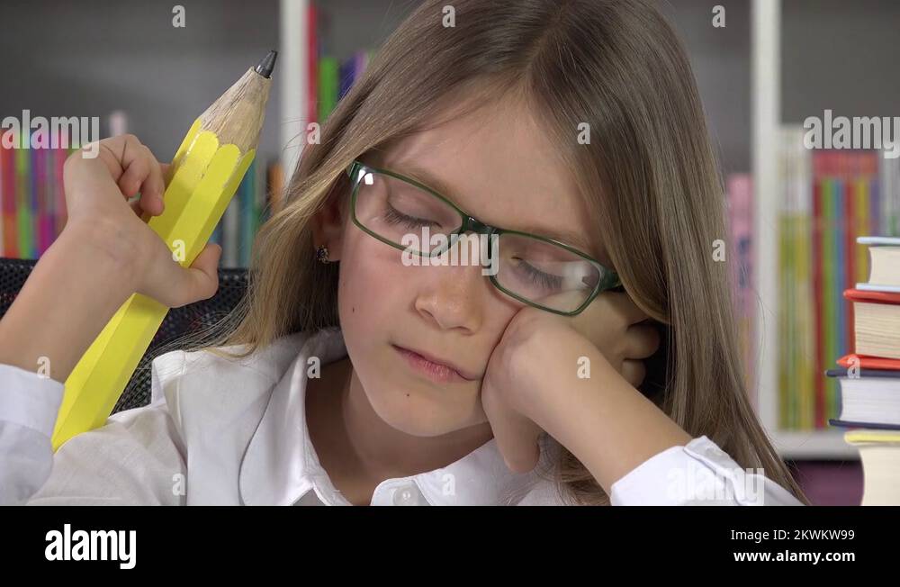 Student Child Sleeping at School Class Desk, Girl Asleep Studying in ...