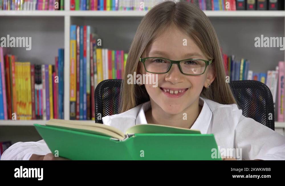 Student Girl, Child Reading Books in Class Library, Children School ...