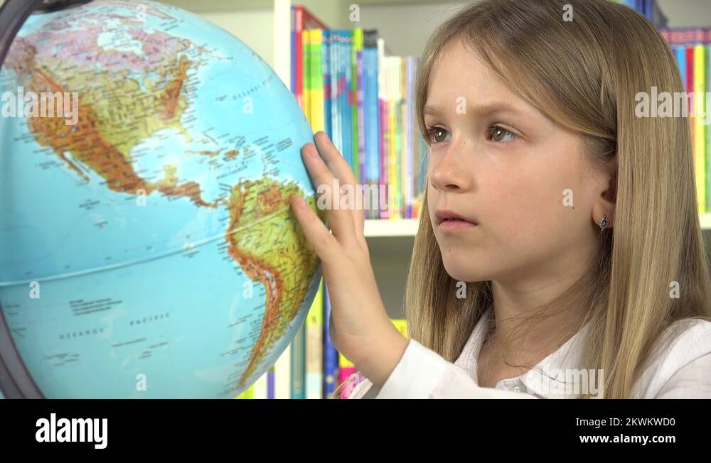 Child Studying Earth Globe, Kid in School Class Girl Learning, Student Library Stock Video ...