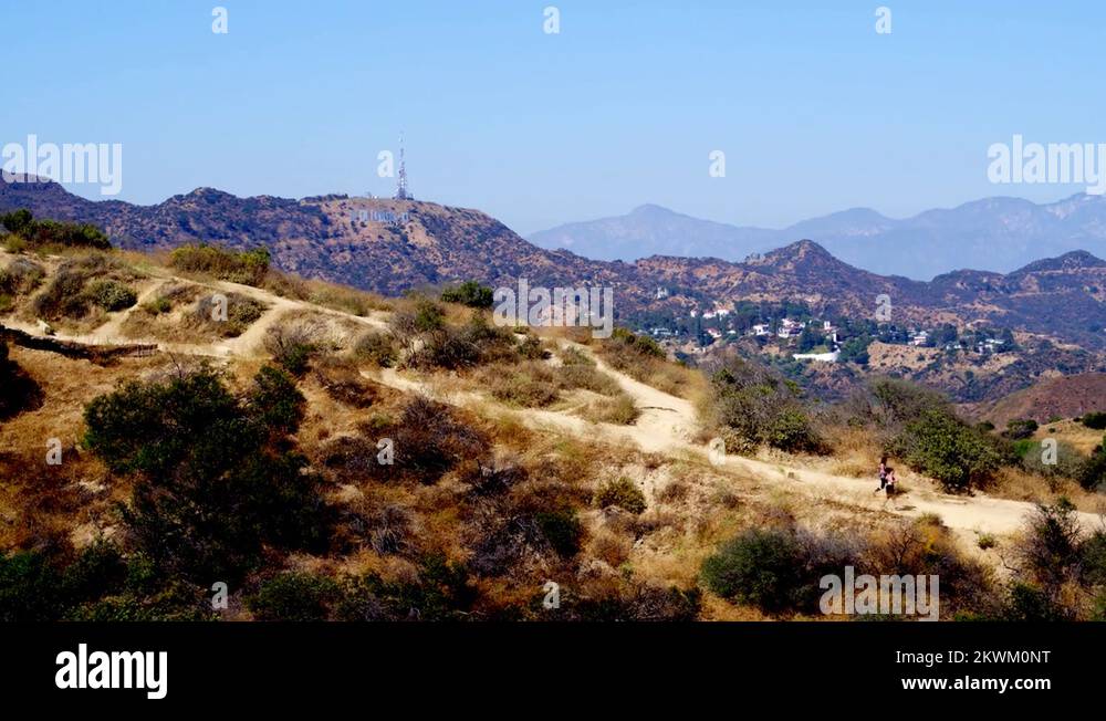 Hiking Runyon Canyon with a View of The Hollywood Sign by Aerial Drone ...