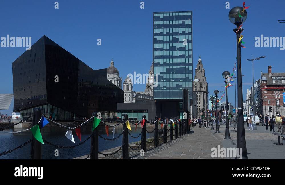 Liverpool waterfront with its modern and old buildings Stock Video ...